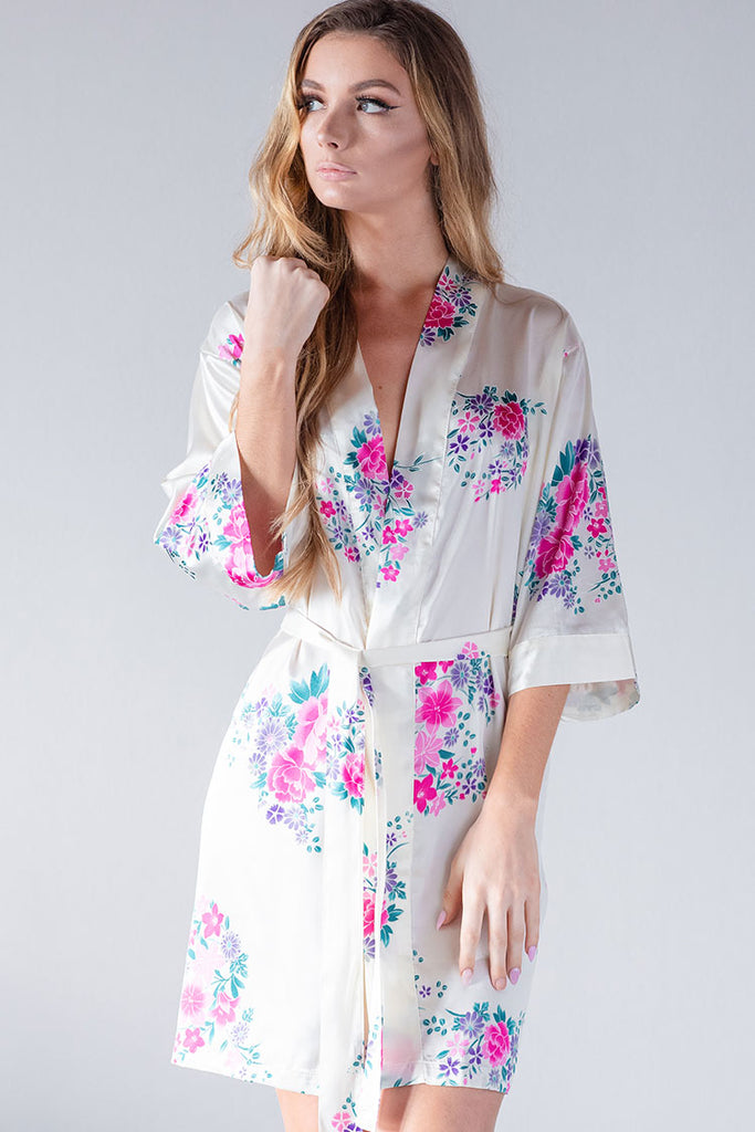 Floral Satin Kimono Robes