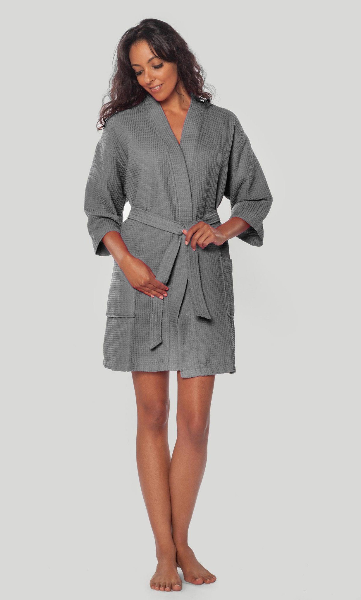 Waffle Kimono Gray Short Robe