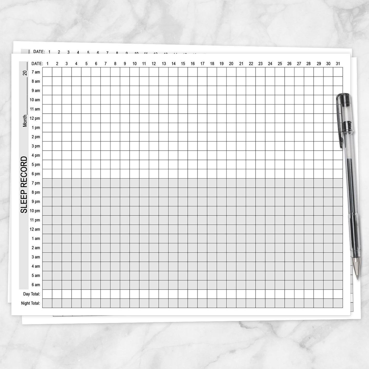 24 Hour Sleep Record Monthly Sleep Tracking Sheet Printable At