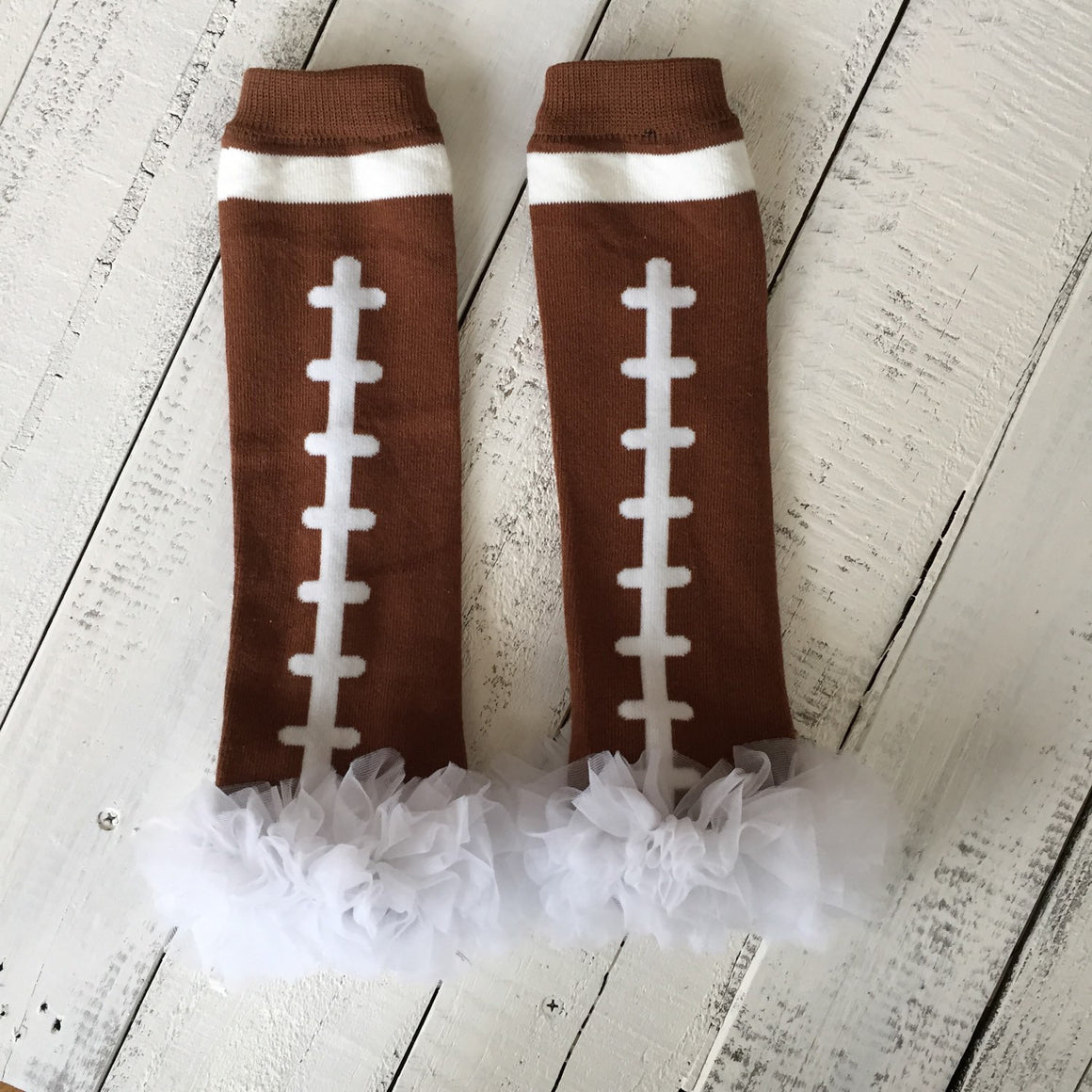 Football Leg Warmers With Ruffle Brown White Pink Magentaplum