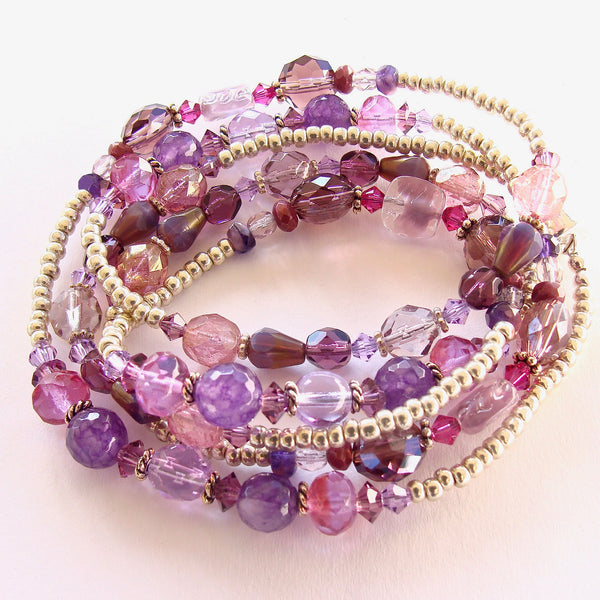 Violet Purple Beaded Bracelet Earth And Moon Design