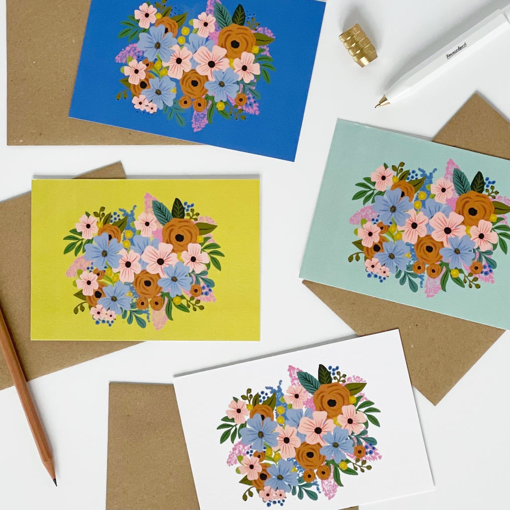 Colourful Flower Card Set Of 8 Lomond Paper Co