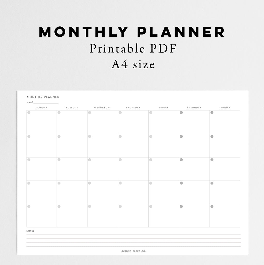 A4 Monthly Planner Instant Download Lomond Paper Co