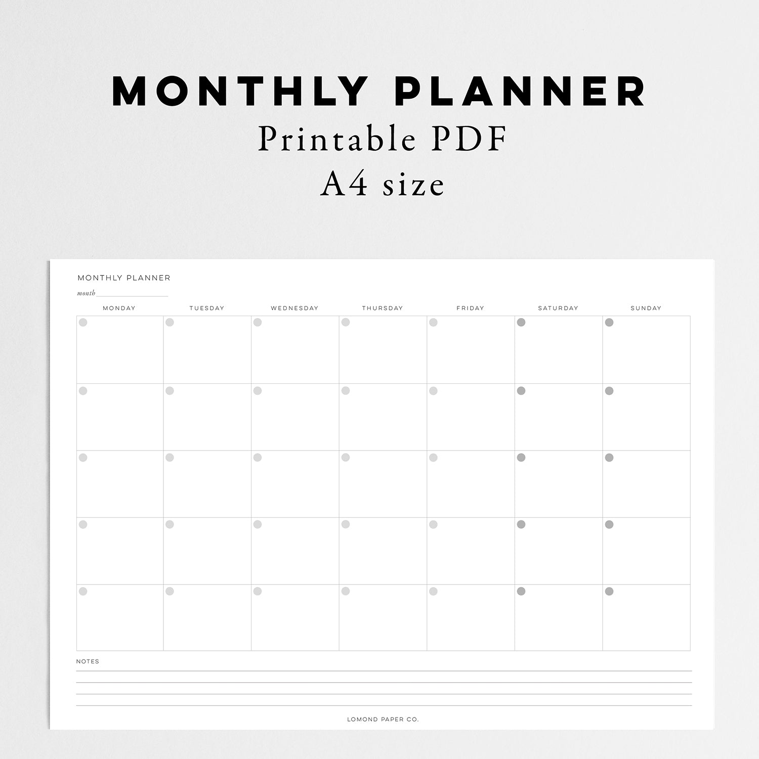 A4 Monthly Planner Instant Download Lomond Paper Co
