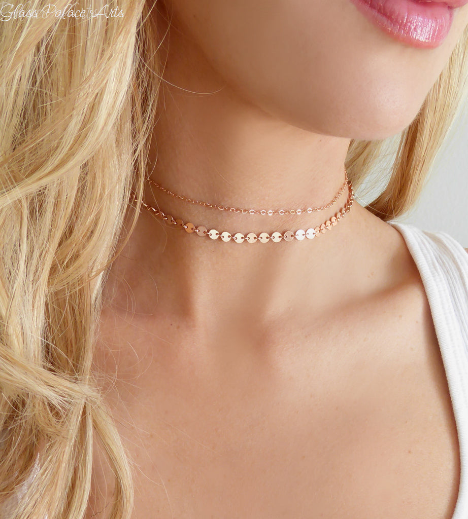 Sterling Silver Double Chain Choker Necklace Glass Palace Arts