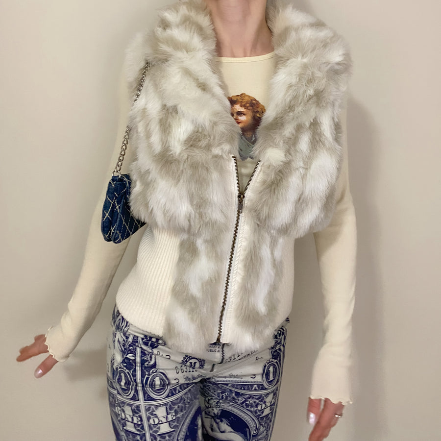 White Faux Fur Vest — Holy Thrift