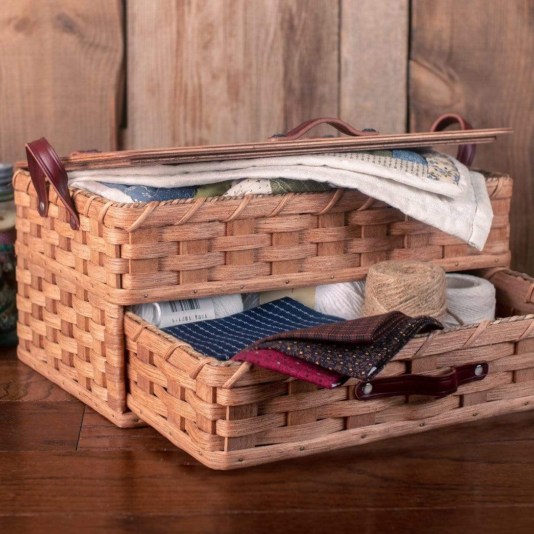 Large Amish Sewing And Craft Basket Organizer Box With Drawer