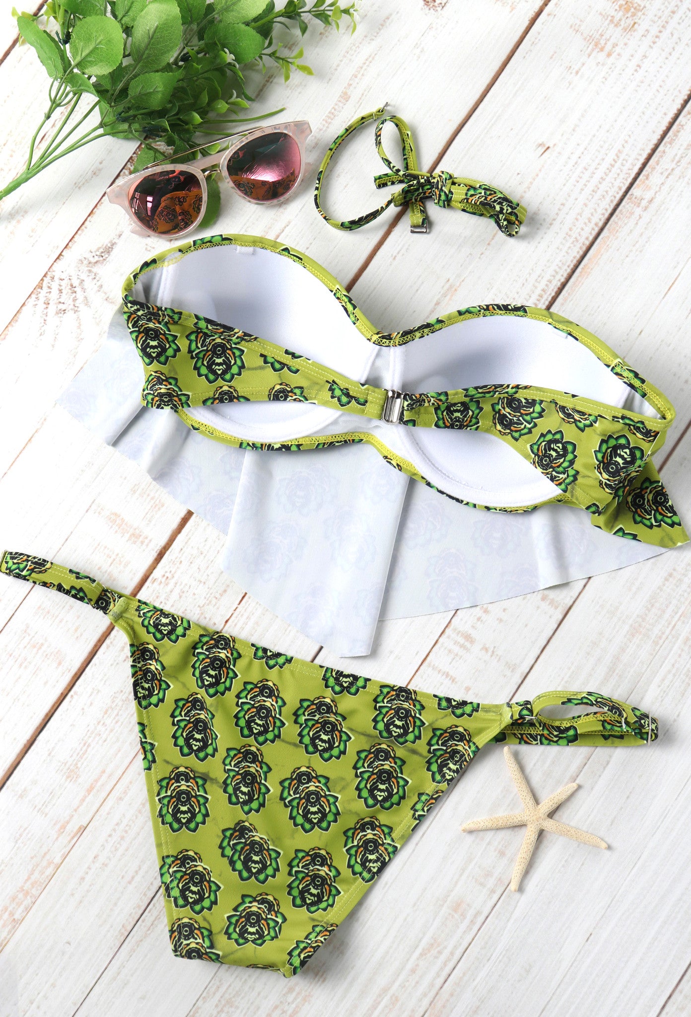 Flower Printed Ruffled Halter Bikini Sets Firevogue