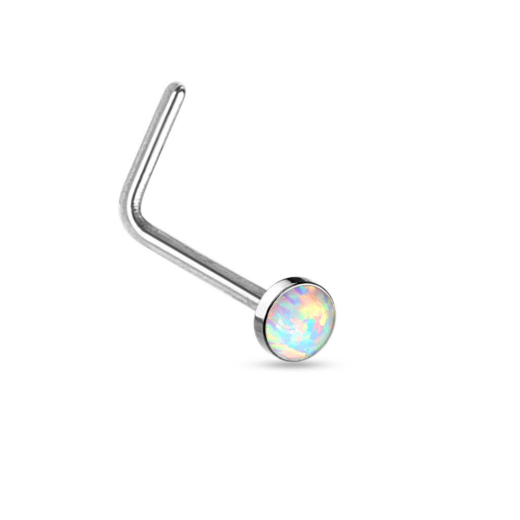 Opal Set Flat Top 316l Surgical Steel L Bend Nose Stud Rings Bodydazzles