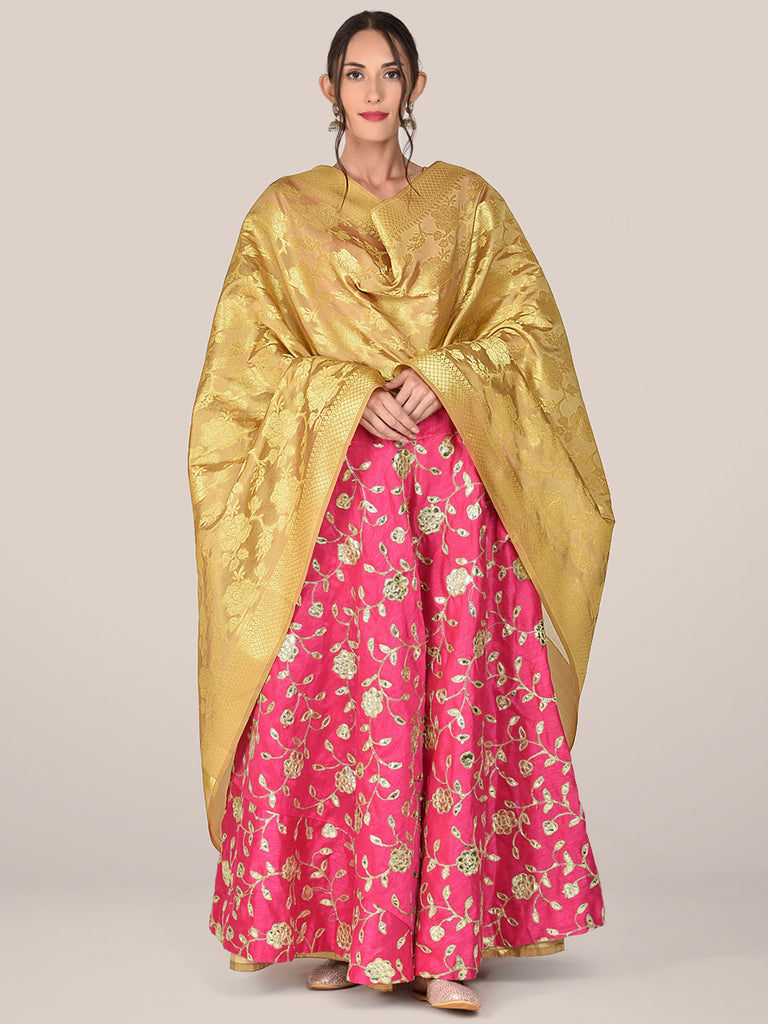 Golden Dupatta Gold Silk Dupatta Banarasi Gold Silk Dupatta Banarasi