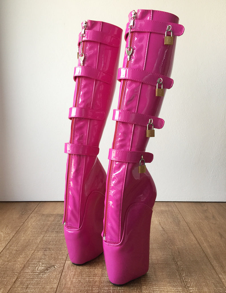 18cm 10 Keys Lockable Beginner Ballet Wedge Boots Hoof Heelless Fetish