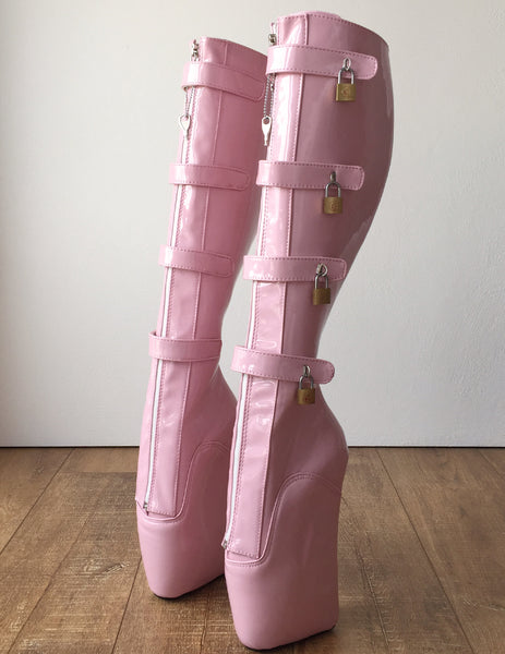 18cm 10 Keys Lockable Beginner Ballet Wedge Boot Hoof Heelless Fetish