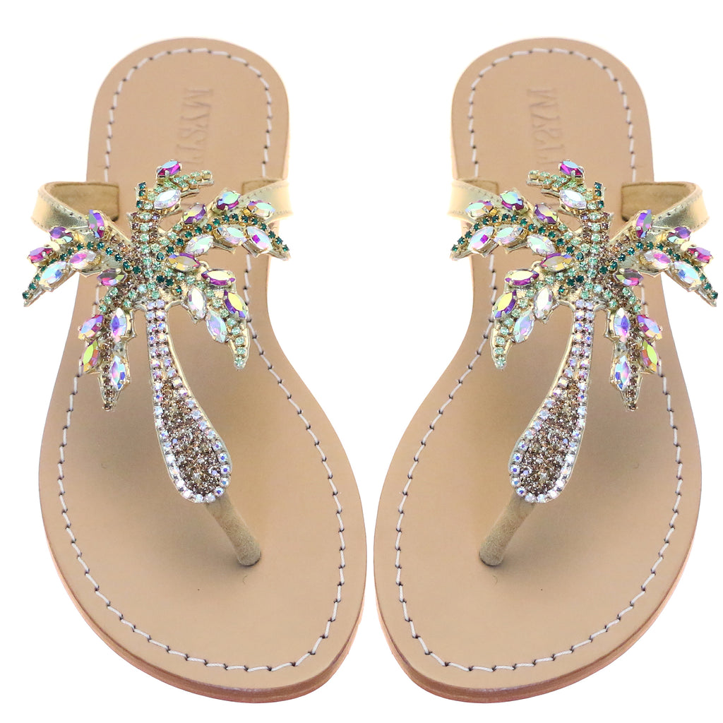 Jeweled And Embellished Flat Leather Womens Sandals Mystique Sandals