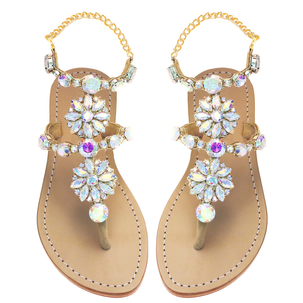 Jeweled And Embellished Flat Leather Womens Sandals Mystique Sandals