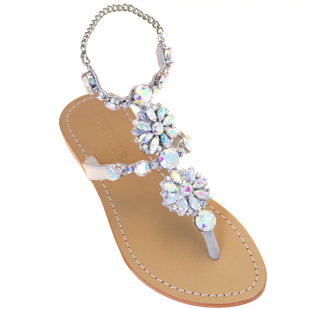 Jeweled And Embellished Flat Leather Womens Sandals Mystique Sandals