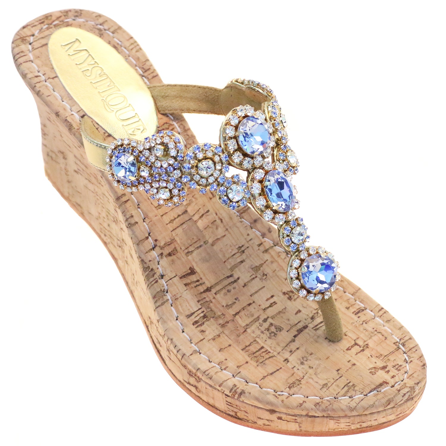 Beirut Womens Cork Wedge Jeweled Sandals Mystique Sandals