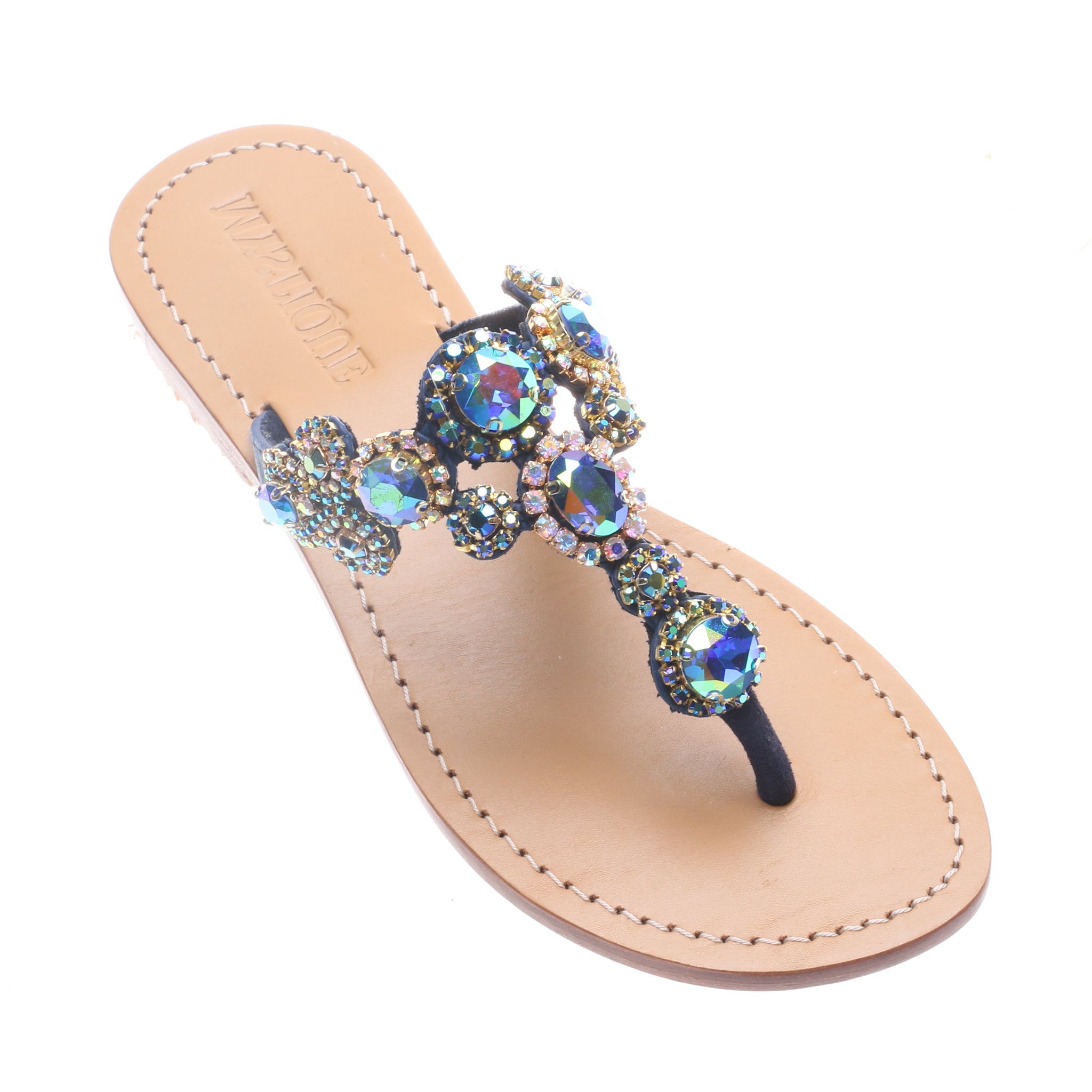 Jeweled And Embellished Flat Leather Womens Sandals Mystique Sandals