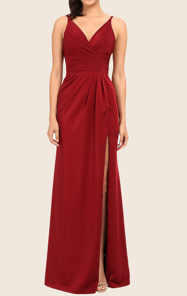 Macloth Straps V Neck Chiffon Long Prom Dress Red Formal Evening Gown