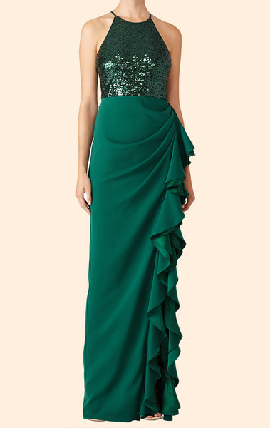 Macloth Halter Sequin Chiffon Long Prom Dress Dark Green Formal Evenin