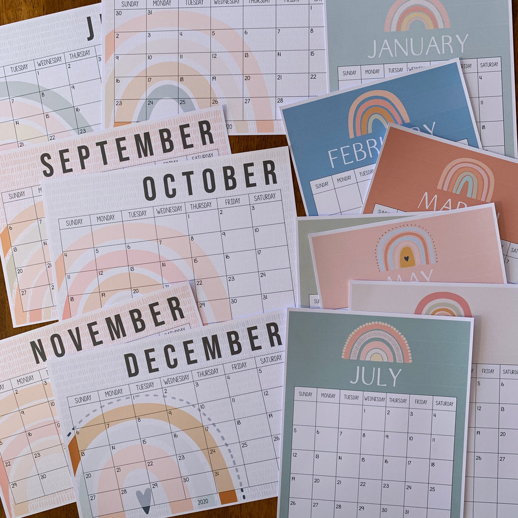 Boho Rainbow Simple Calendar You Clever Monkey