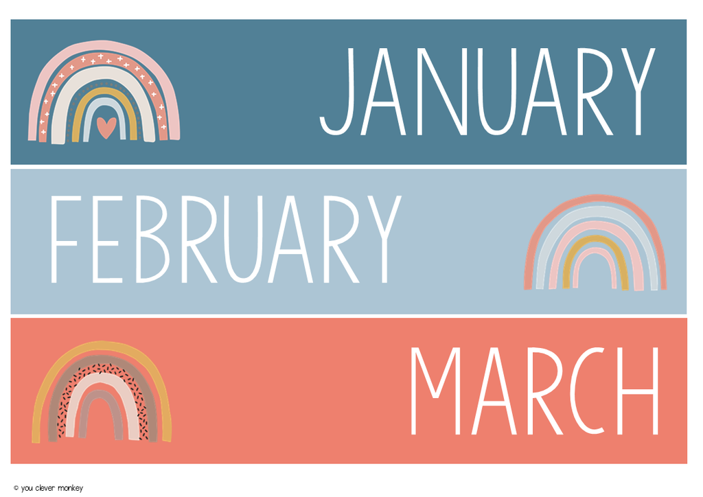 Boho Rainbow Evergreen Calendar Months Of The Year Display Classroom Hq