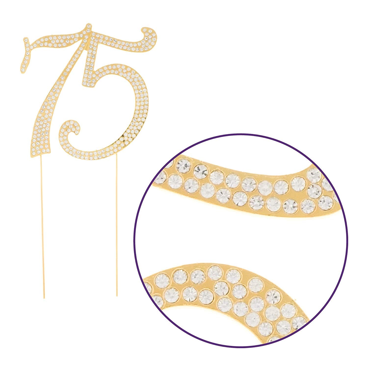 75 Cake Topper Gold Crystal Rhinestone Metal Number Decoration Ella