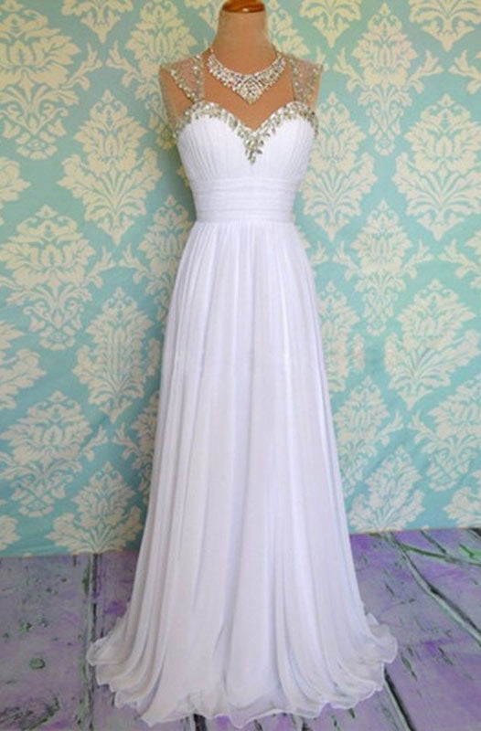 White Beading Long Chiffon Prom Dresses Evening Dresses Pm495