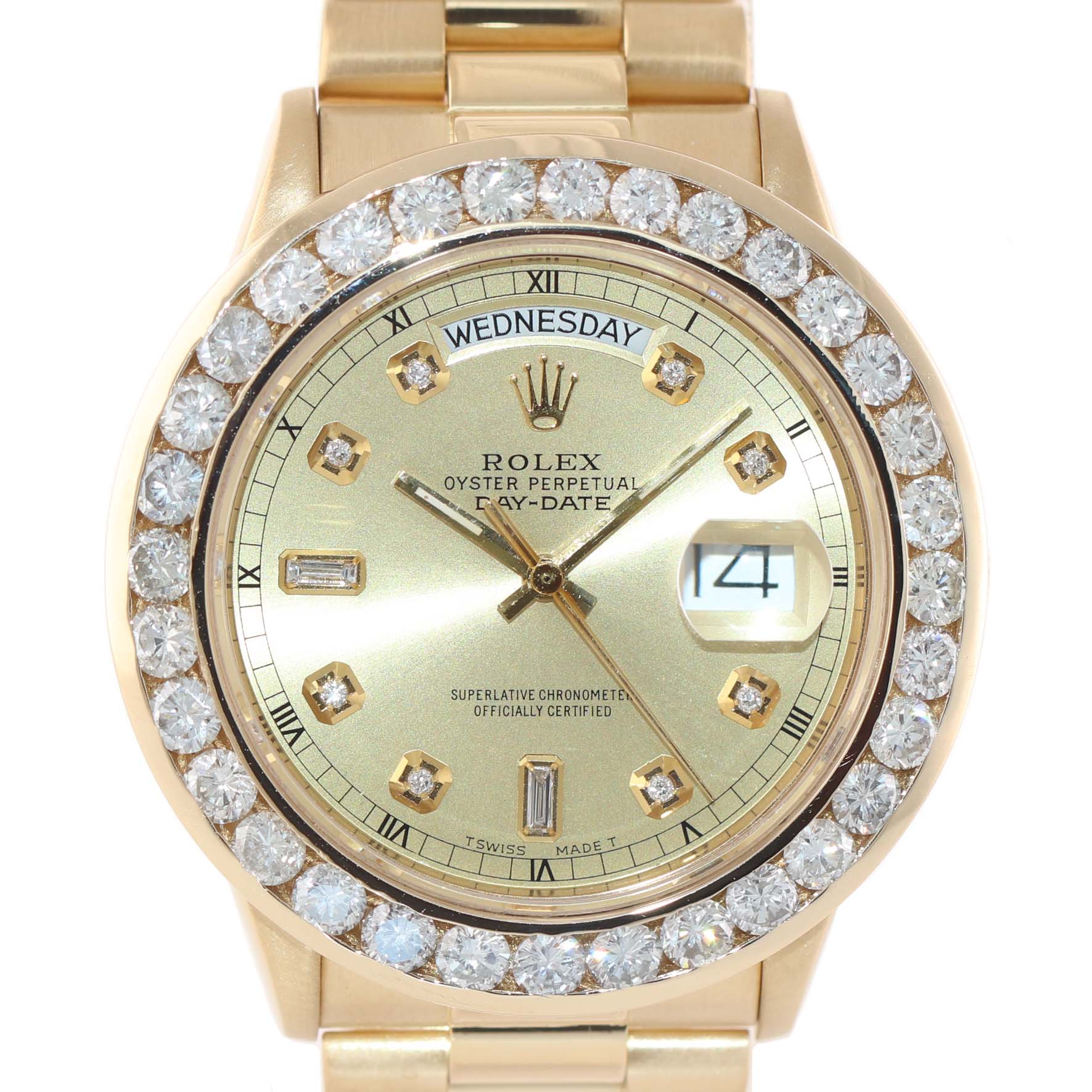 Diamond Bezel Rolex President 36mm 18038 18k Yellow Gold Champagne Dia