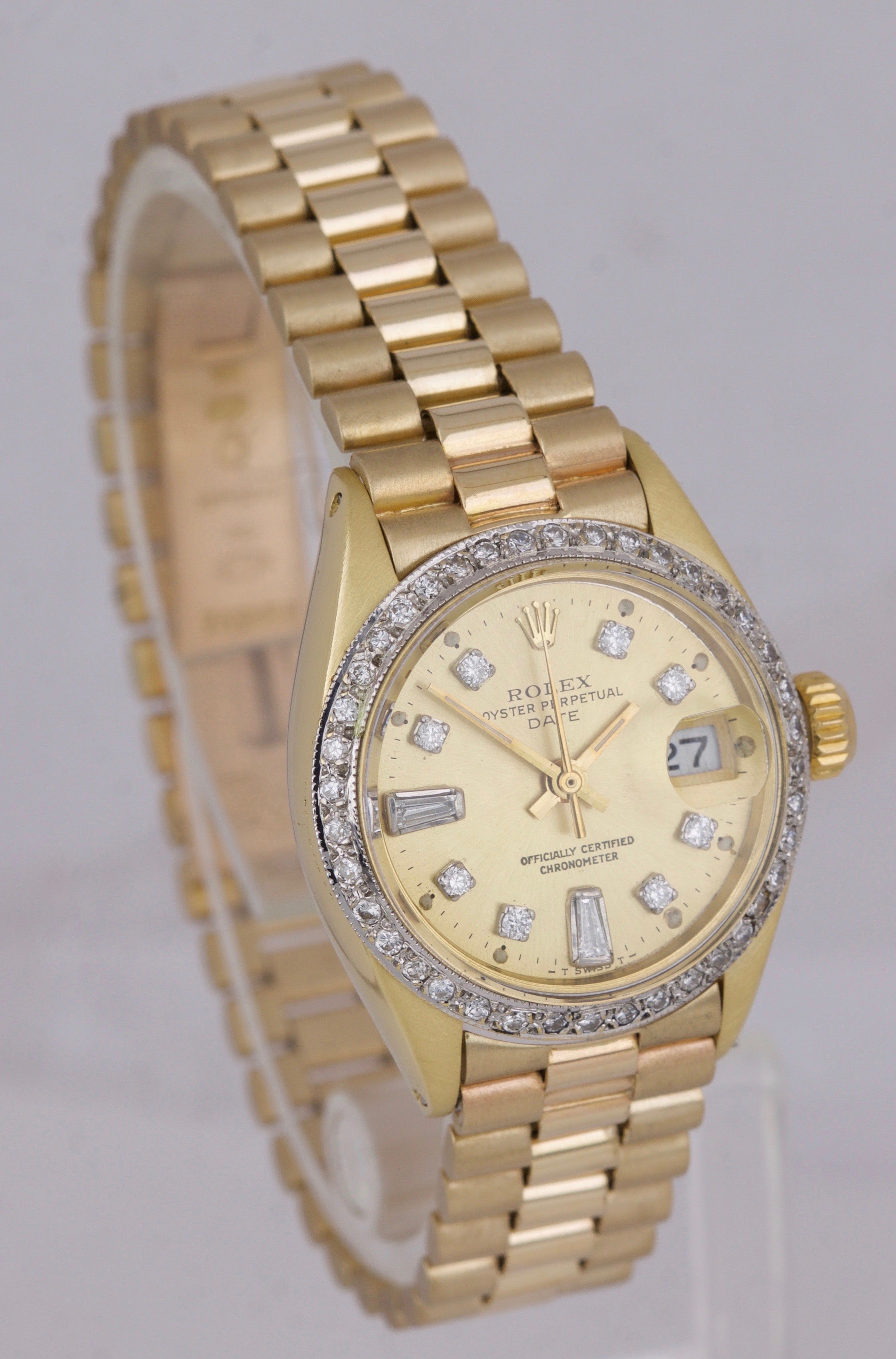 Ladies Rolex Date 6917 President 26mm Diamond Bezel 18k Yellow Gold Wa