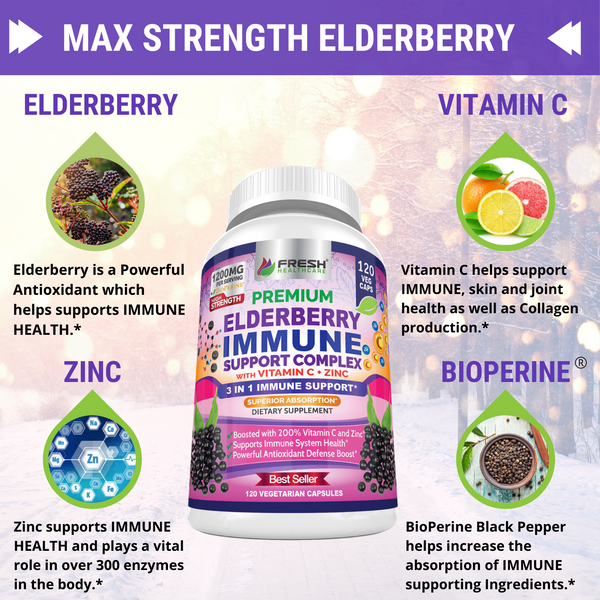 Premium Elderberry Capsules 1200mg Complex With Vitamin C And Zinc Plu