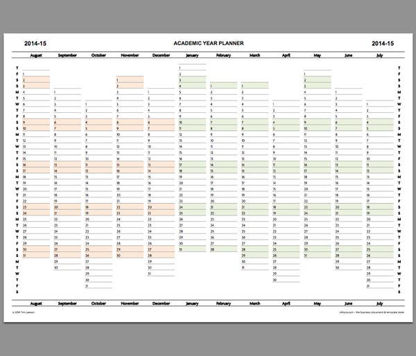 2014 15 Academic Year Planner Calendar Printable Infozio