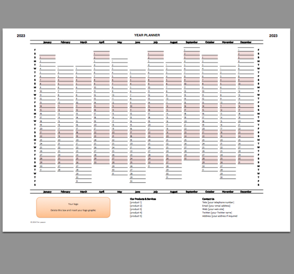 Year Planner Template 2023 Excel Printable File Infozio