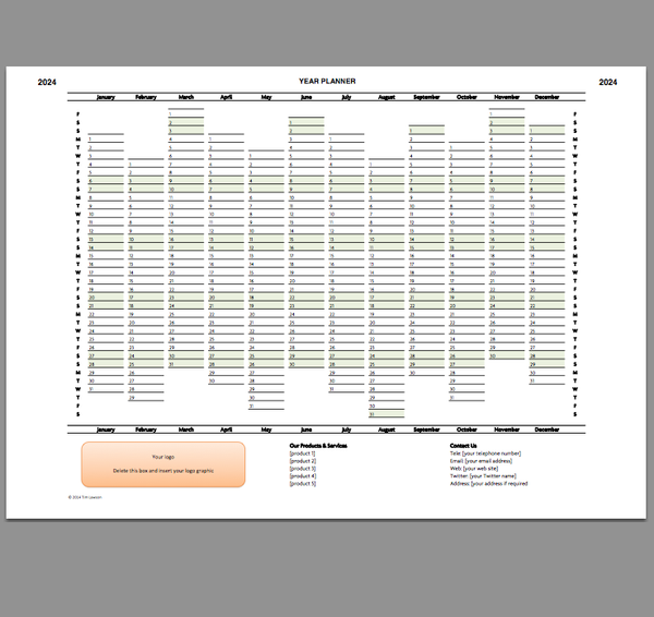 Year Planner Template 2024 Excel Printable File Infozio