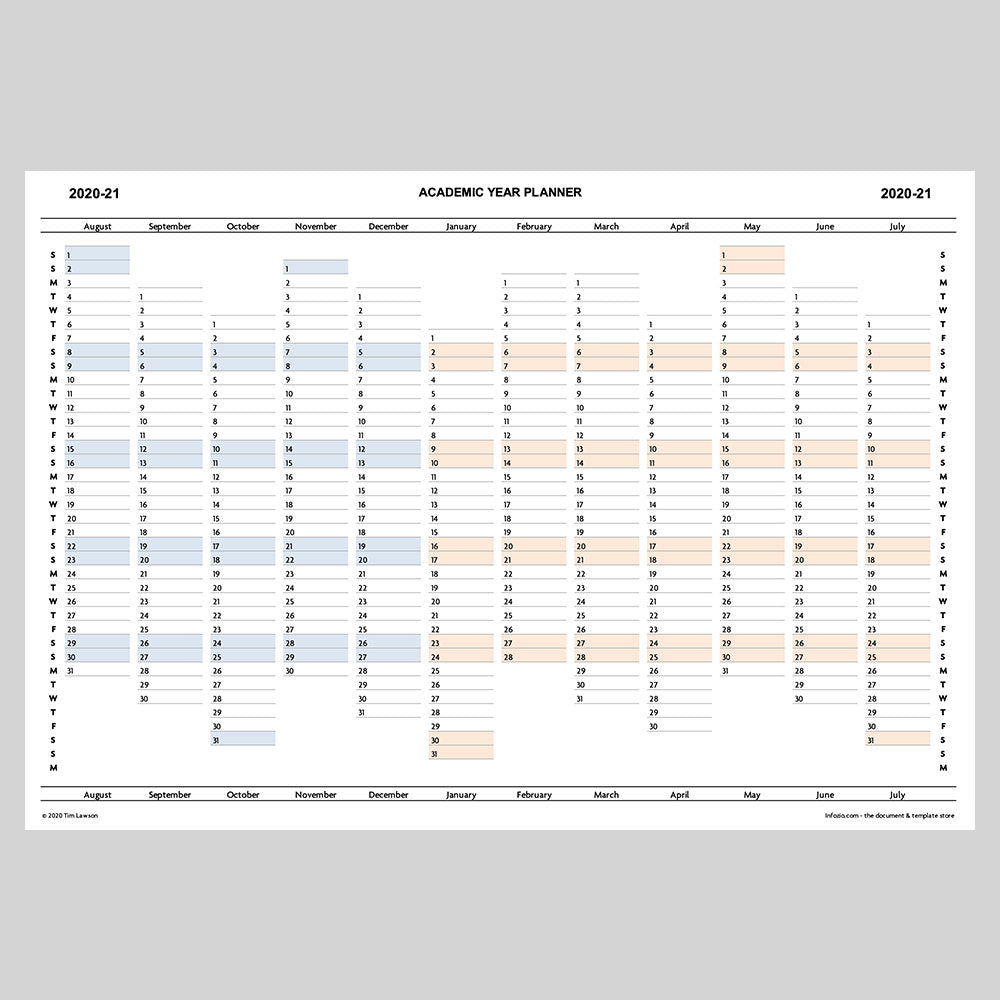 2020 21 Academic Year Planner Calendar Download Printable A4 Or A3