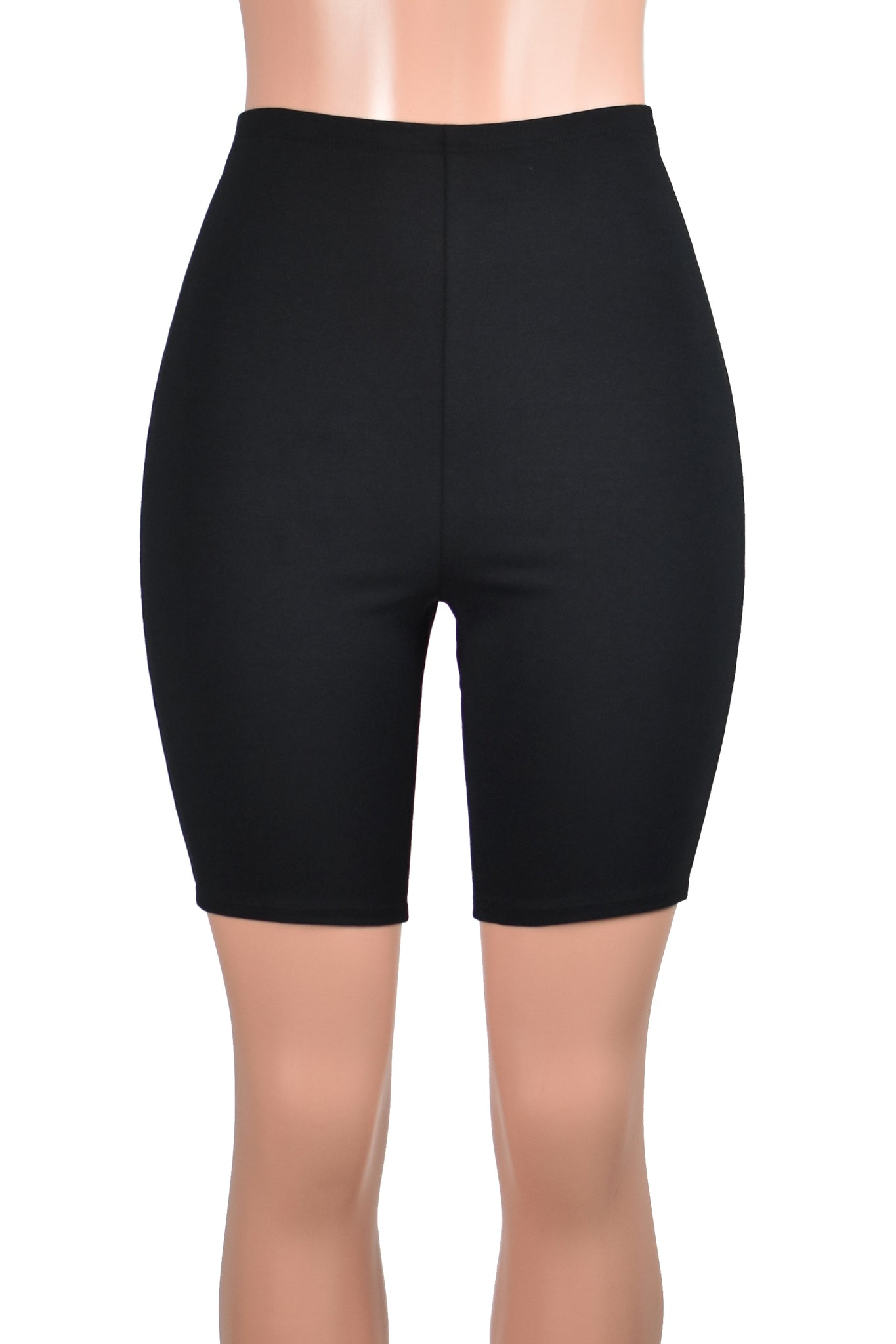 High Waisted Black Cotton Spandex Bike Shorts Plus Size Stretch