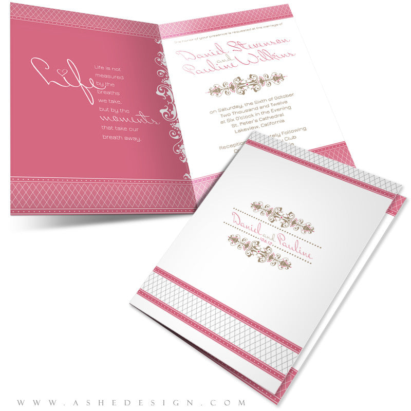 Wedding Invitation 5x7 Folded Raspberry Cream Ashedesign