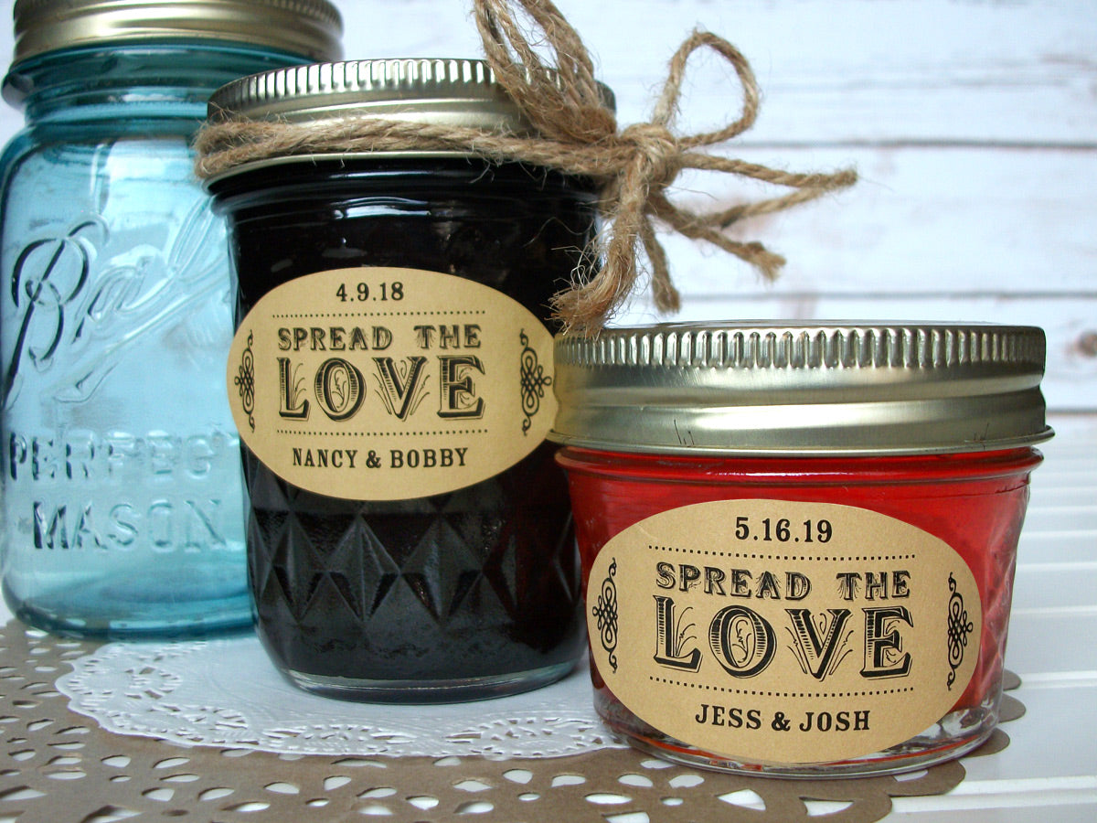 Kraft Paper Spread The Love Wedding Favor Jam Jar Canning Labels