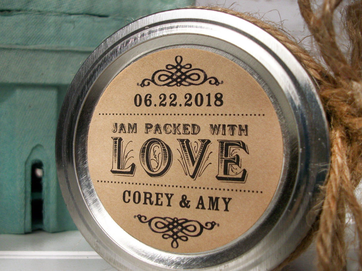 Kraft Jam Packed With Love Wedding Labels For Bridal Shower Favors