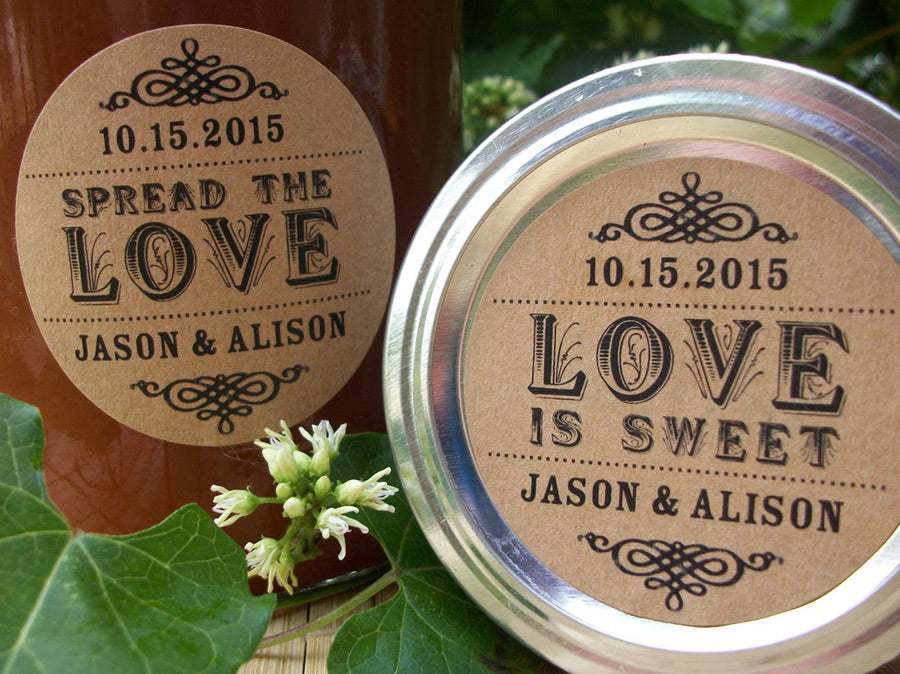 Kraft Spread The Love And Love Is Sweet Wedding Favor Jam Jar Labels