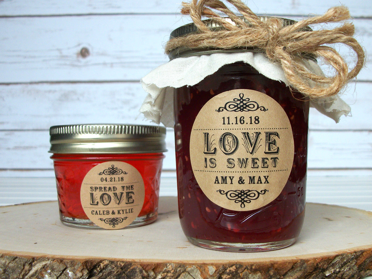 Kraft Spread The Love And Love Is Sweet Wedding Favor Jam Jar Labels