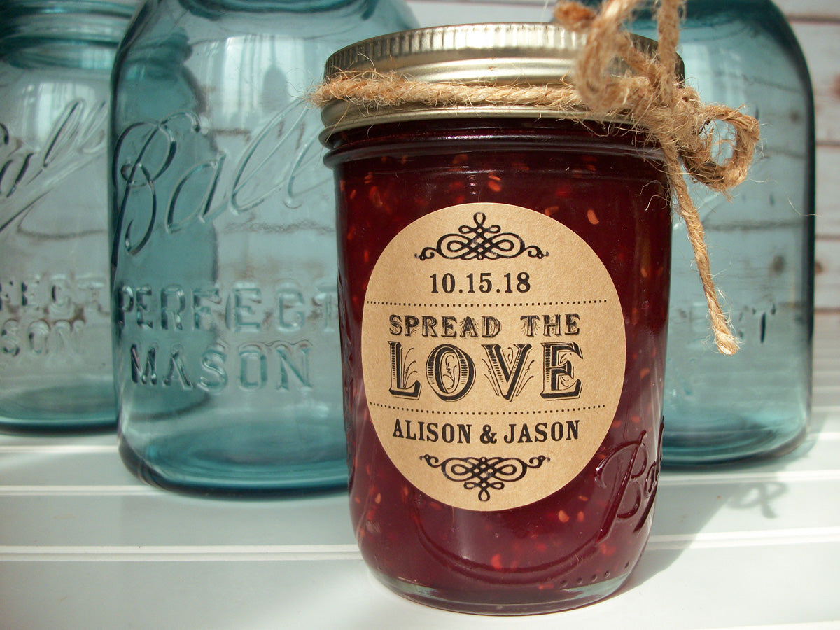 Kraft Spread The Love And Love Is Sweet Wedding Favor Jam Jar Labels