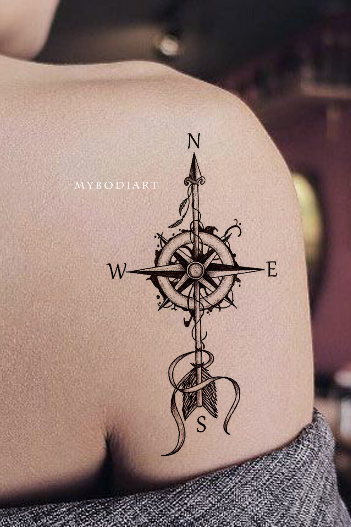 Wanderlust Compass Arrow Temporary Tattoo Mybodiart