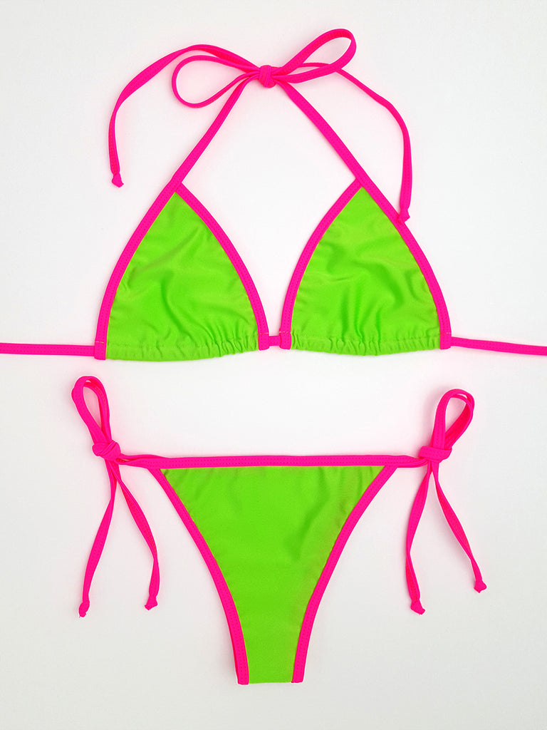 Neon Green With Pink Cheeky Bikini Hunni Bunni