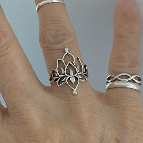 Sterling Silver Double Lotus Flower Ring Silver Ring Lotus Ring Boh