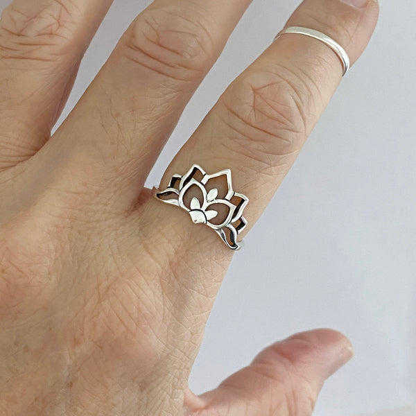 Sterling Silver Lotus Flower Ring Silver Ring Lotus Ring Boho Ring