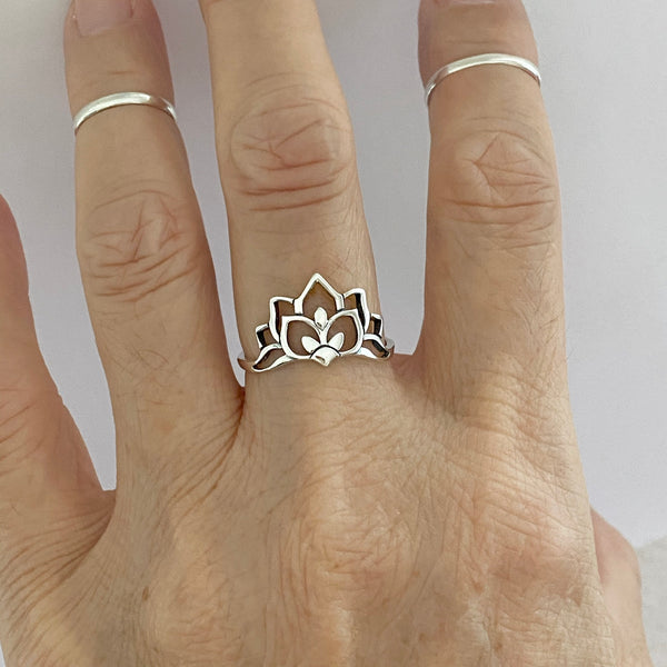 Sterling Silver Lotus Flower Ring Silver Ring Lotus Ring Boho Ring