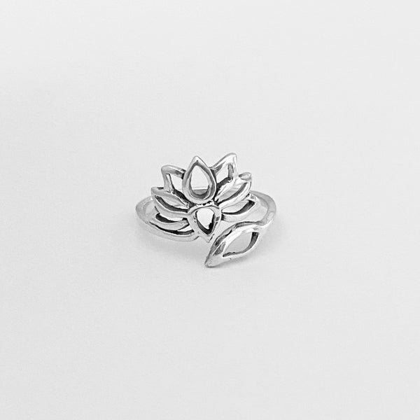 Sterling Silver Adjustable Lotus Flower Ring Silver Ring Boho Ring