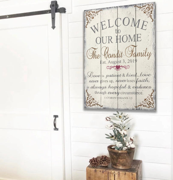 Welcome To Our Home Personalized Wood Sign Rusticly Inspired Signs