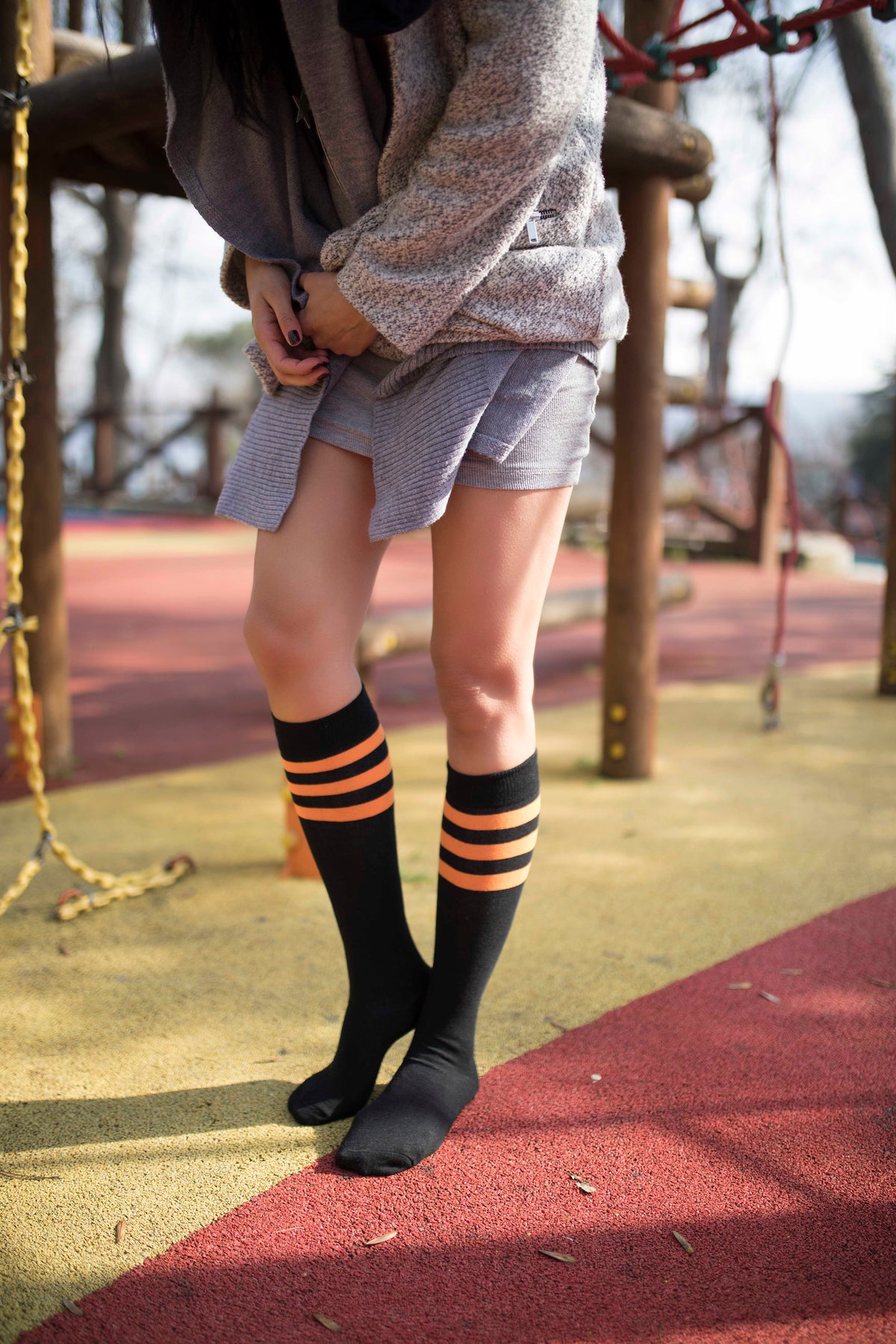 Womens Black Pumpkin Stripe Knee High Socks Socks N Socks