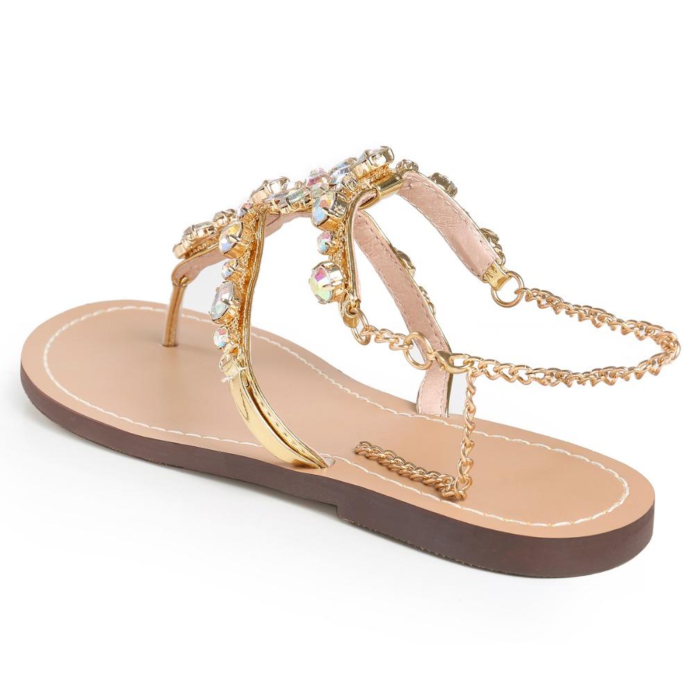 Woman Sandals Women Shoes Rhinestones Chains Thong Gladiator Flat Sand